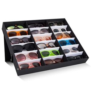 juvale 18 slot sunglass organizer, display case storage for women and men, eyeglasses (black, 18.7 x 14.9 x 2.4 in)