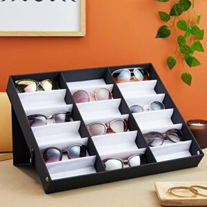 Juvale 18 Slot Sunglass Organizer, Display Case Storage for Women and Men, Eyeglasses (Black, 18.7 x 14.9 x 2.4 In)