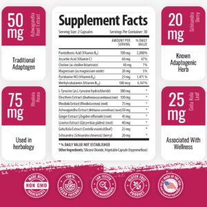 1 Body Ashwagandha Complex Supplement - Adaptogen Formula - Focus and Energy Support Supplement for Men and Women - 60 Vegan Capsules