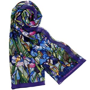 Silk Scarf Scarves for Women 64" x 18" Blue Louis C. Tiffany Iris Design