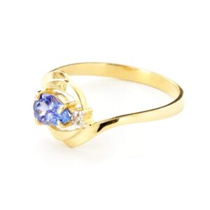 Galaxy Gold GG 14k Solid Yellow Gold Ring with Natural Diamond and Pear-shaped Tanzanite - Size 11