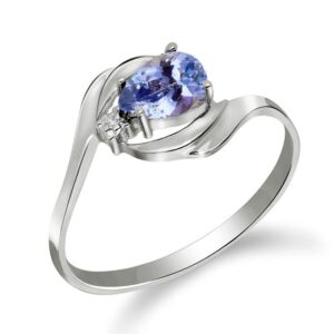 galaxy gold gg 14k solid white gold ring with natural diamond and pear-shaped tanzanite - size 8