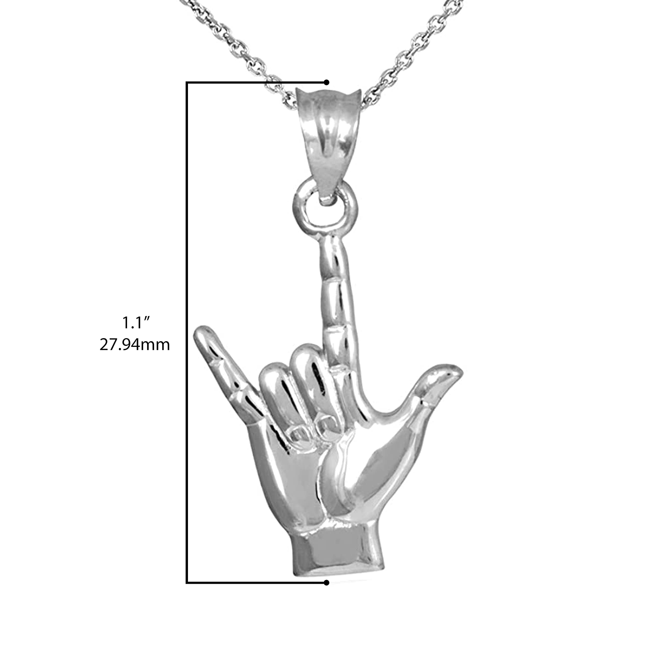 .925 Sterling Silver I Love You American Sign Language ASL Hand Sign Charm Pendant Necklace - 16"