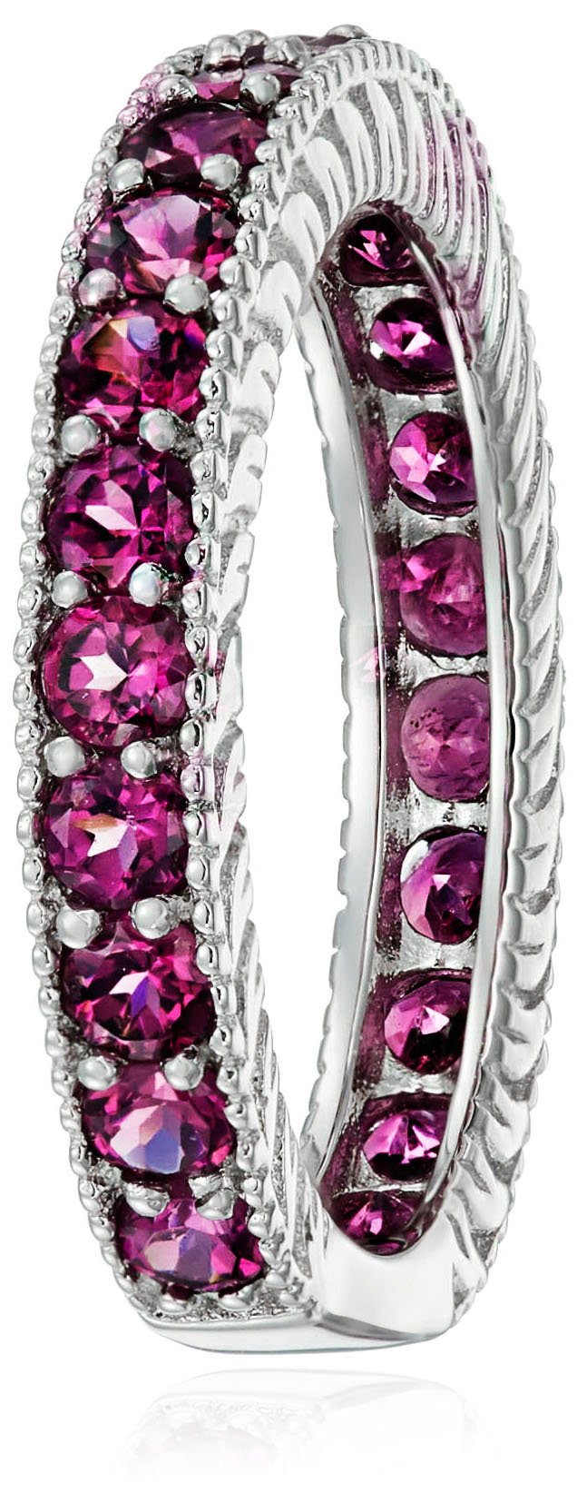 Sterling Silver Rhodolite Round Eternity Ring, Size 7