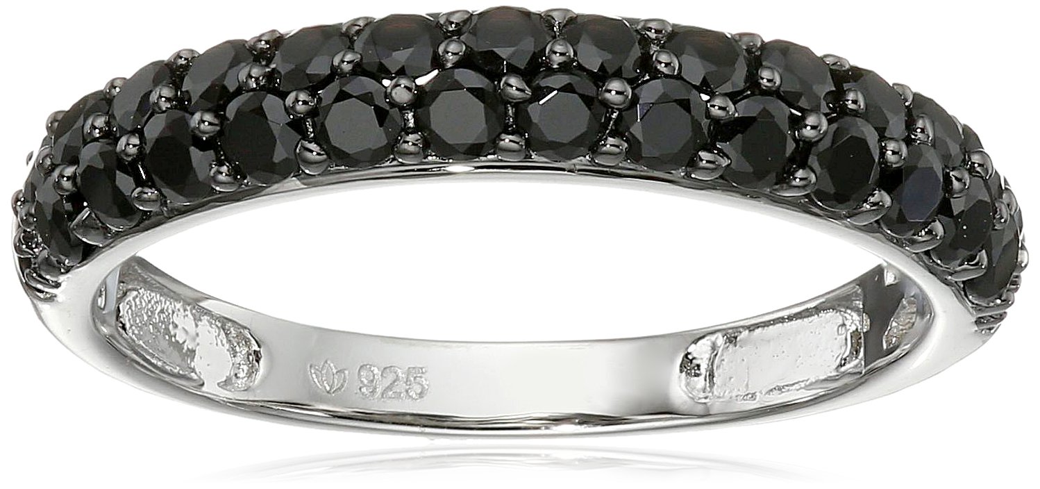 Sterling Silver Black Spinel Round Stackable Ring, Size 7