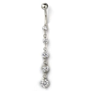 coolsteelandbeyond belly chain belly button ring body jewelry piercing navel ring with long dangle cubic zirconia