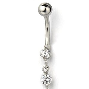 COOLSTEELANDBEYOND Belly Chain Belly Button Ring Body Jewelry Piercing Navel Ring with Long Dangle Cubic Zirconia