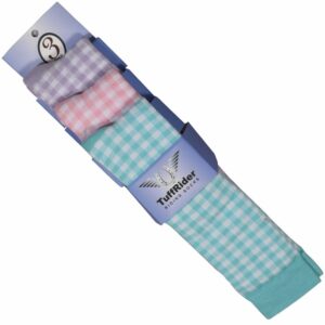 Tuffrider Ladies' Gingham Check Socks - Aqua/pink/light Purple 3 Pack