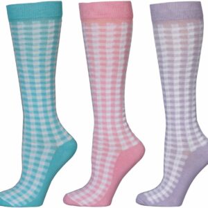 Tuffrider Ladies' Gingham Check Socks - Aqua/pink/light Purple 3 Pack