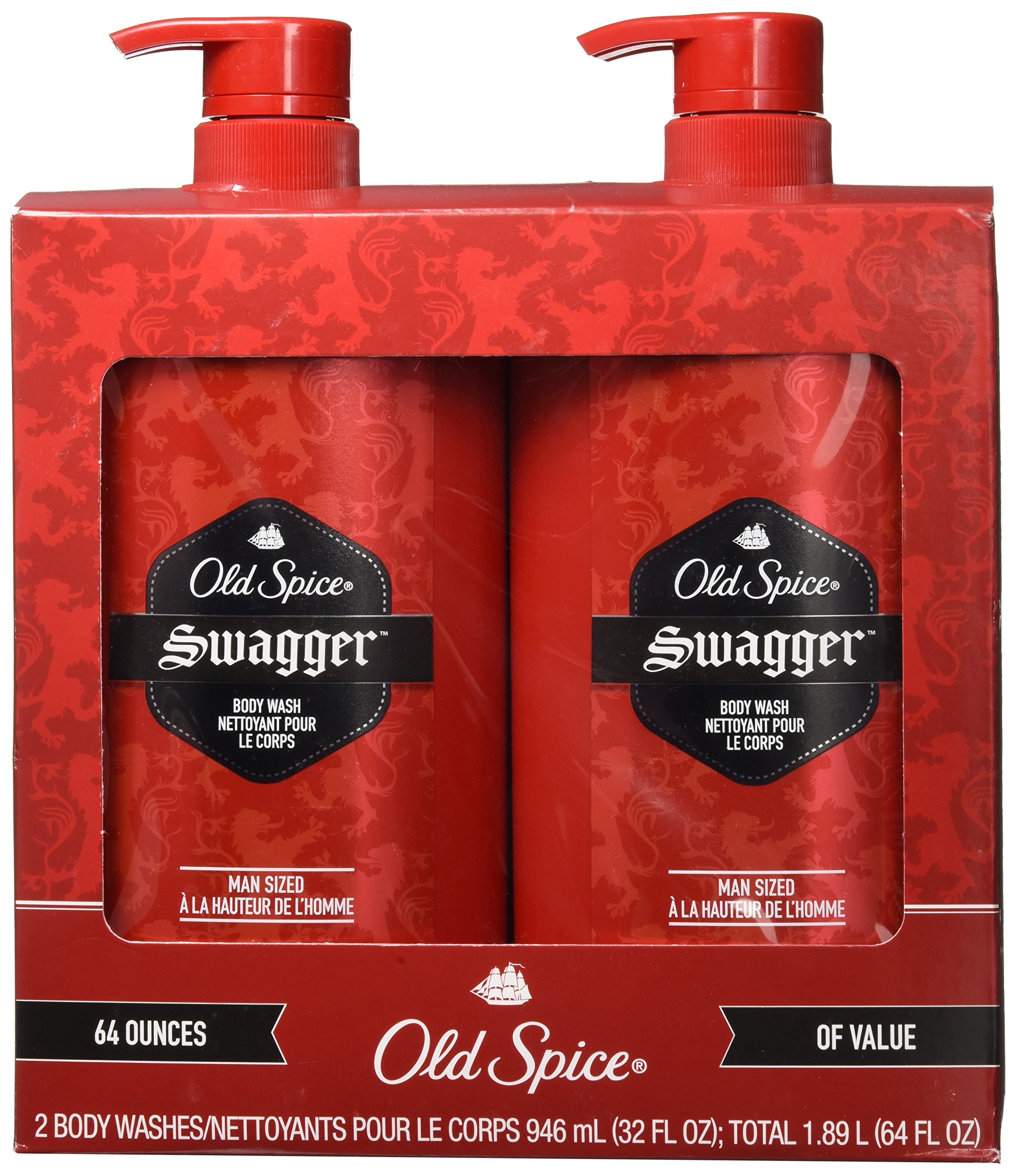 LOT of 2 Old Spice Swagger Body Wash 64 Ounces Total Man Sized Shower Bath New