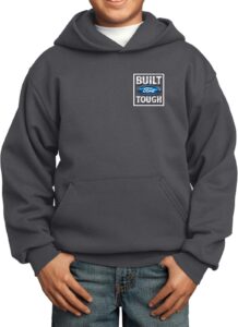 built ford tough pocket print youth kids hoodie, charcoal large