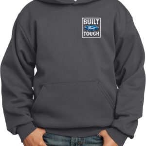 Built Ford Tough Pocket Print Youth Kids Hoodie, Charcoal Large