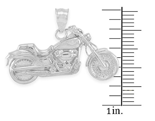 925 Sterling Silver High Polish Biker Charm Motorcycle Pendant Necklace, 18"