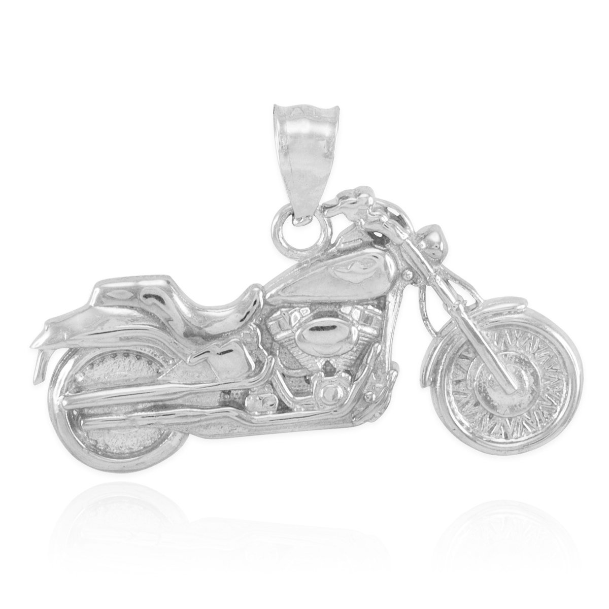 925 Sterling Silver High Polish Biker Charm Motorcycle Pendant Necklace, 18"