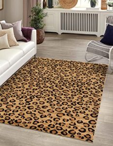 unique loom wildlife collection area rug - leopard (9' x 12' rectangle, light brown/ black)