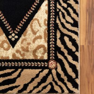 Unique Loom Wildlife Collection Animal Inspired with Leopard Geometric Bordered Design Area Rug, 6 ft x 9 ft, Light Brown/Black