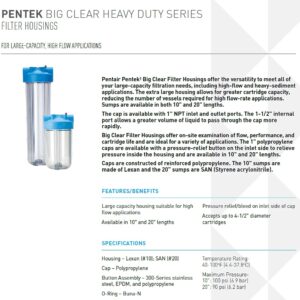 Pentair Pentek 166201 Big Clear Filter Housing, 1" NPT #20 Whole House Heavy Duty Water Filter Housing with Pressure Relief Button, 20-Inch, Blue/Clear