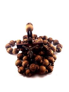 giant big beads rosario natural wood chain jesus cross xl large 40" wall rosary