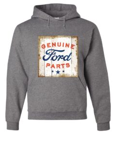 tee hunt genuine ford parts old sign hoodie licensed ford truck sweatshirt gray xx-large