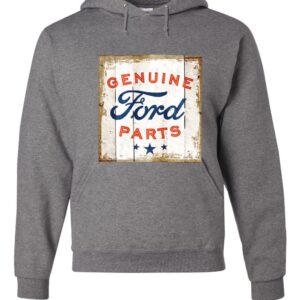 Tee Hunt Genuine Ford Parts Old Sign Hoodie Licensed Ford Truck Sweatshirt Gray XX-Large