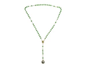 light green saint jude rosary with round medal rosario de san judas tadeo con medalla