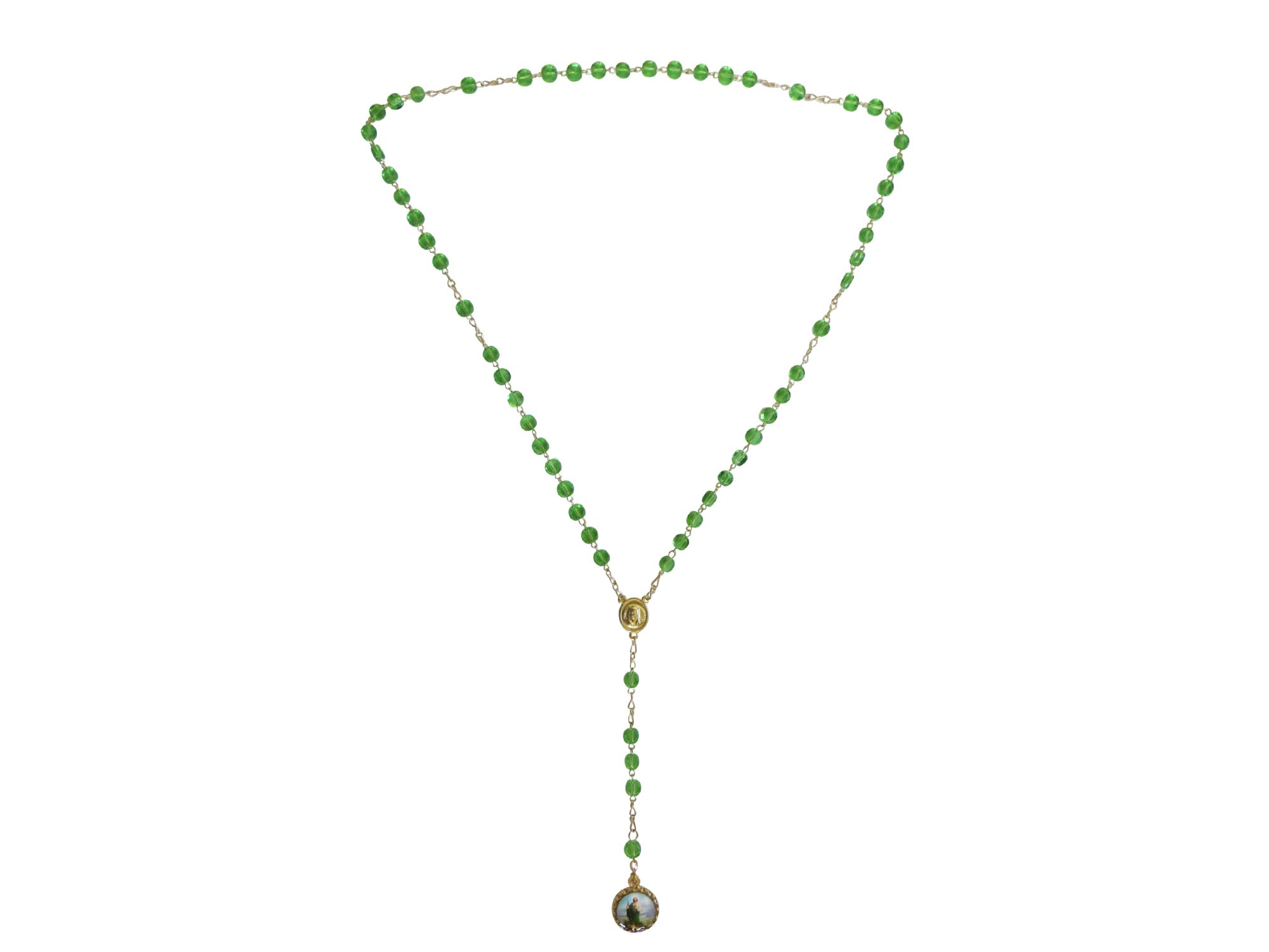 Light Green Saint Jude Rosary with Round Medal Rosario De San Judas Tadeo Con Medalla