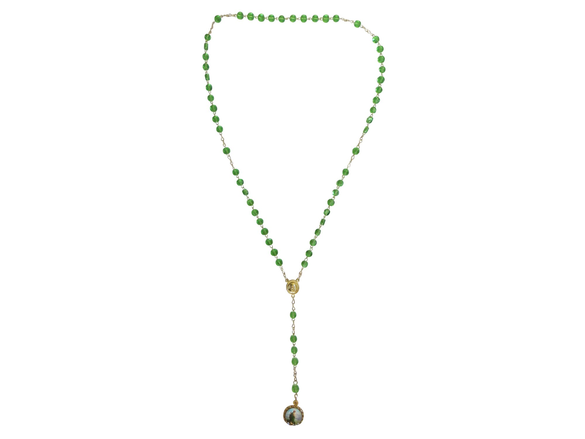 Light Green Saint Jude Rosary with Round Medal Rosario De San Judas Tadeo Con Medalla