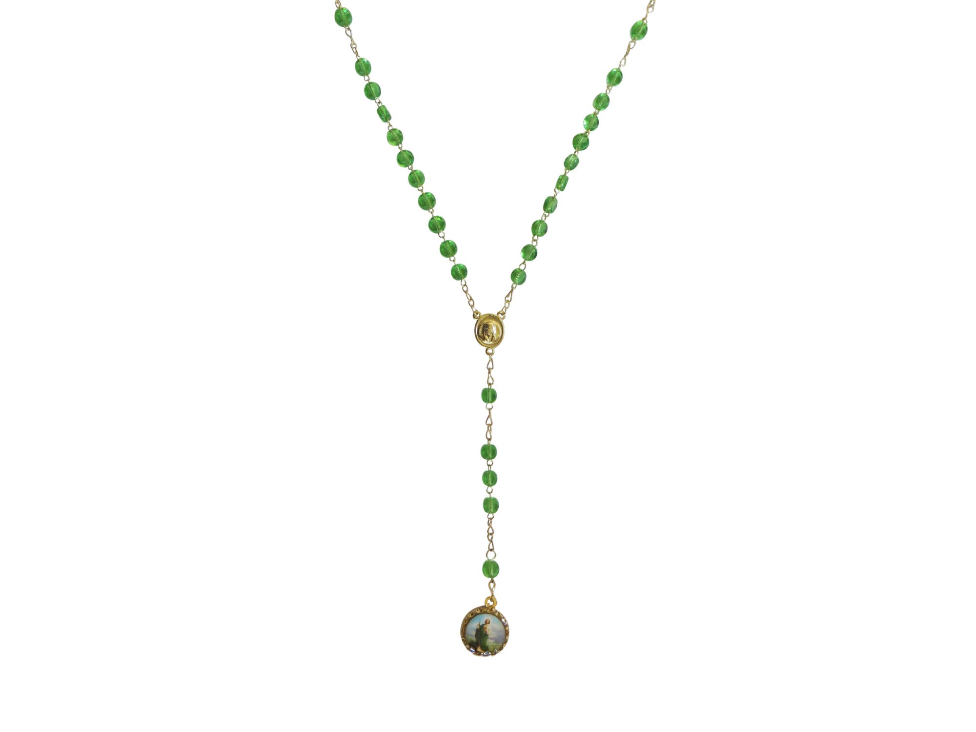 Light Green Saint Jude Rosary with Round Medal Rosario De San Judas Tadeo Con Medalla