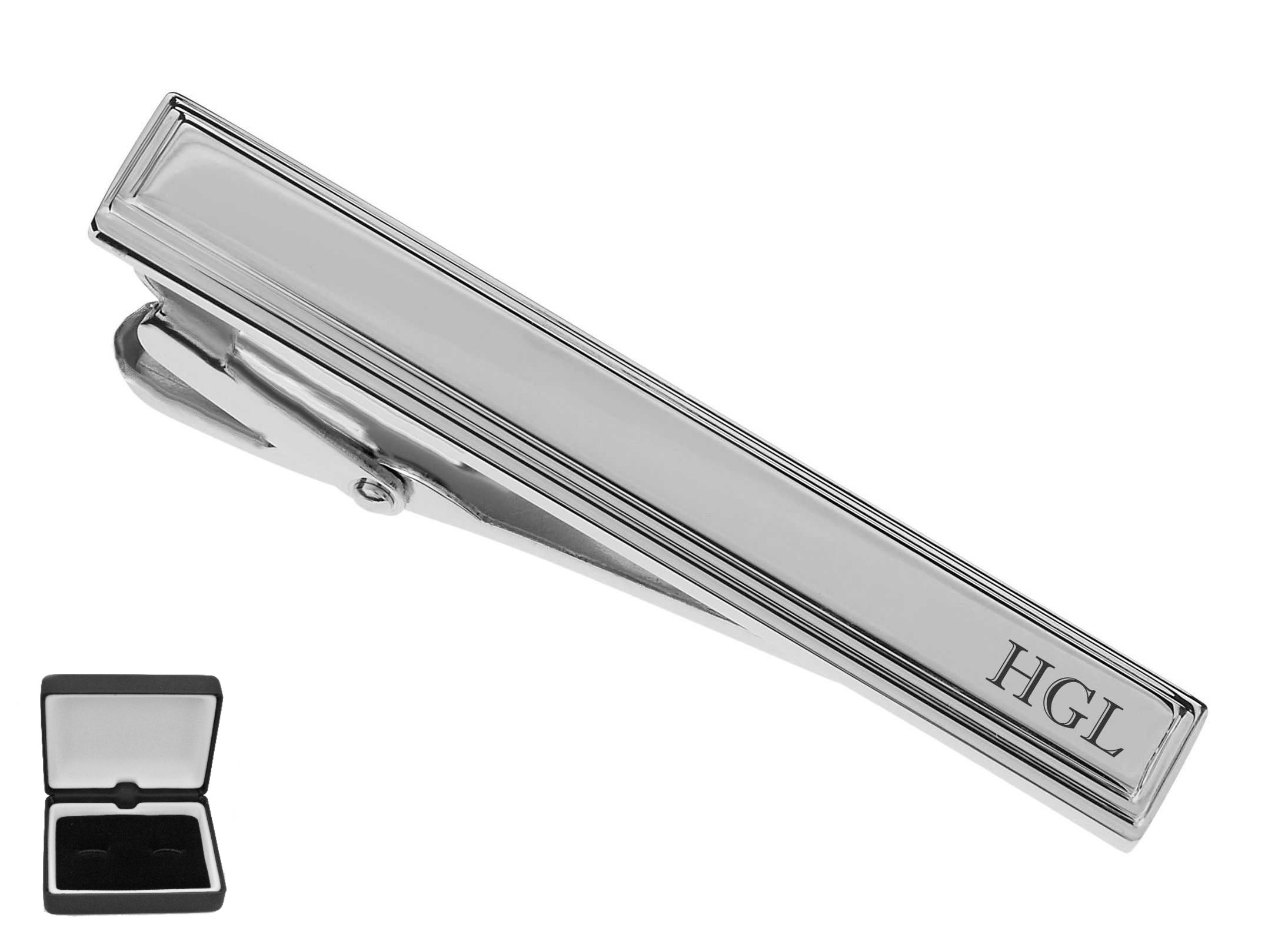 Personalized Silver Stainless Steel Beveled Tie Clip Bar Custom Engraved Free - Ships from USA