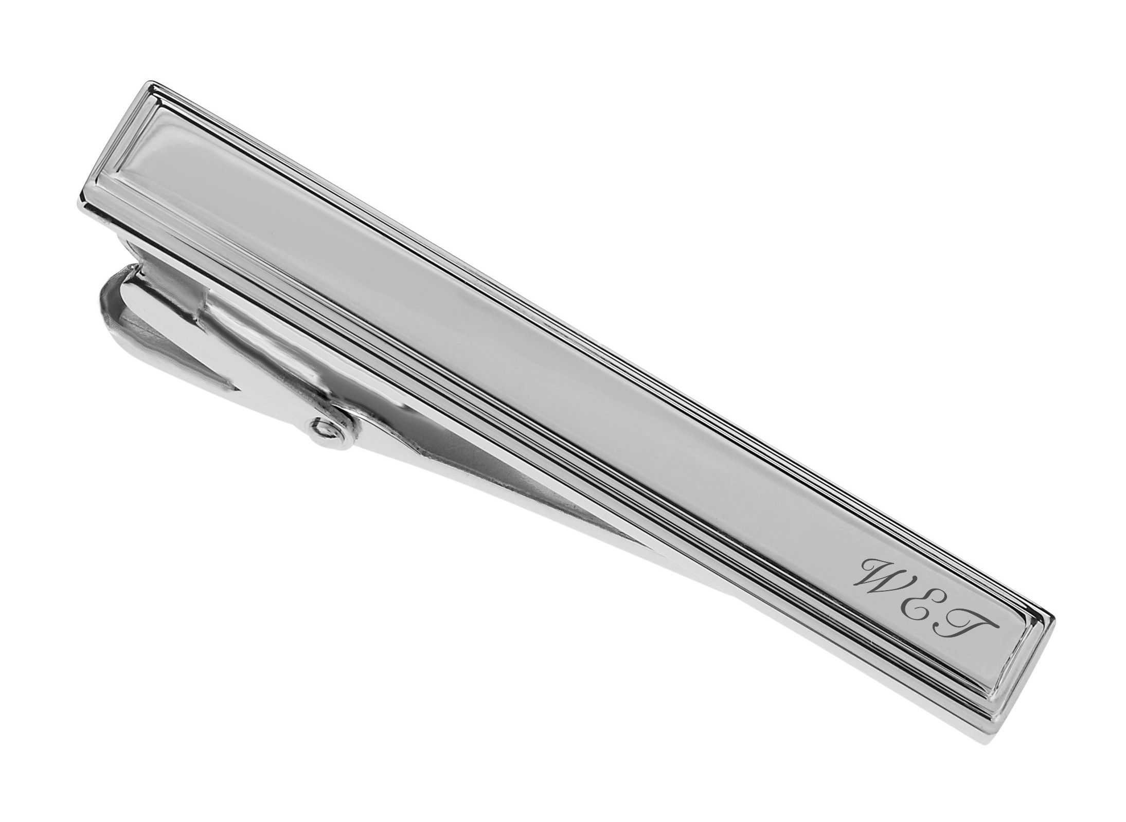 Personalized Silver Stainless Steel Beveled Tie Clip Bar Custom Engraved Free - Ships from USA