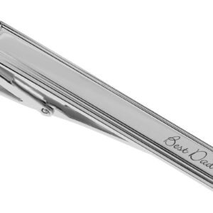 Personalized Silver Stainless Steel Beveled Tie Clip Bar Custom Engraved Free - Ships from USA