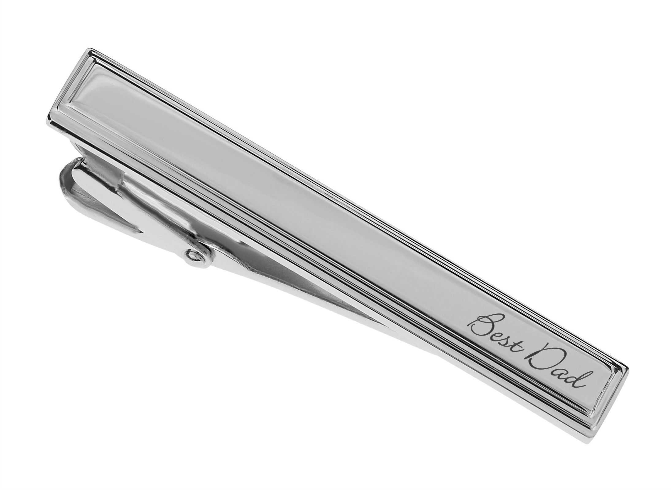 Personalized Silver Stainless Steel Beveled Tie Clip Bar Custom Engraved Free - Ships from USA