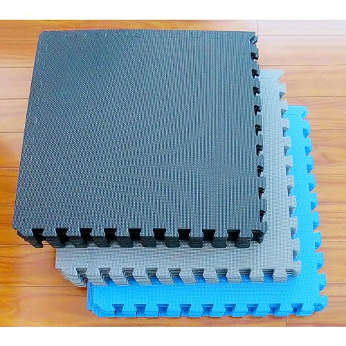 Signature Fitness Puzzle Exercise Mat with EVA Foam Interlocking Tiles for MMA, Exercise, Gymnastics and Home Gym Protective Flooring, 1/2" Thick, 24 Square Feet, Blue