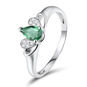 lanmi 14k white gold natural green emerald diamonds rings engagement promise for women promotion