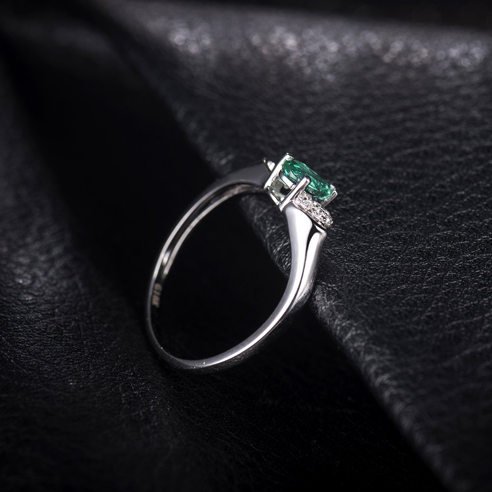 Lanmi 14K White Gold Natural Green Emerald Diamonds Rings Engagement Promise for Women Promotion