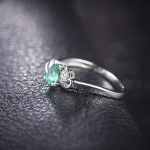 Lanmi 14K White Gold Natural Green Emerald Diamonds Rings Engagement Promise for Women Promotion