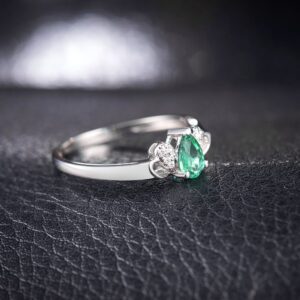 Lanmi 14K White Gold Natural Green Emerald Diamonds Rings Engagement Promise for Women Promotion