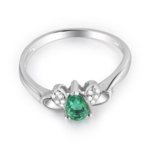 Lanmi 14K White Gold Natural Green Emerald Diamonds Rings Engagement Promise for Women Promotion