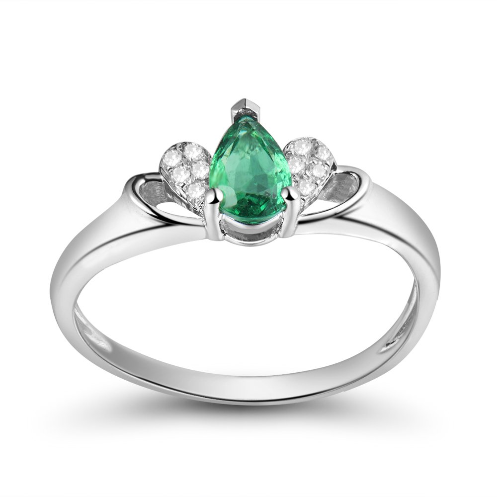 Lanmi 14K White Gold Natural Green Emerald Diamonds Rings Engagement Promise for Women Promotion