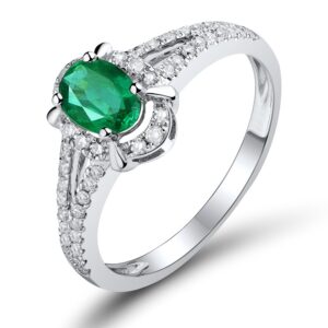 lanmi antique 14k white gold natural green emerald rings brilliant diamond engagement wedding for women promotion