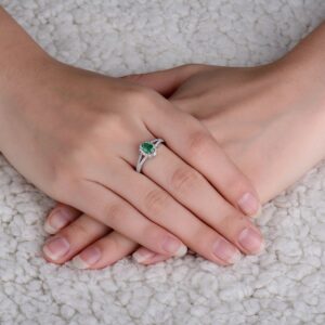 Lanmi Antique 14K White Gold Natural Green Emerald Rings Brilliant Diamond Engagement Wedding for Women Promotion