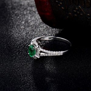 Lanmi Antique 14K White Gold Natural Green Emerald Rings Brilliant Diamond Engagement Wedding for Women Promotion