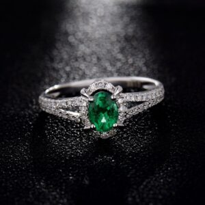 Lanmi Antique 14K White Gold Natural Green Emerald Rings Brilliant Diamond Engagement Wedding for Women Promotion