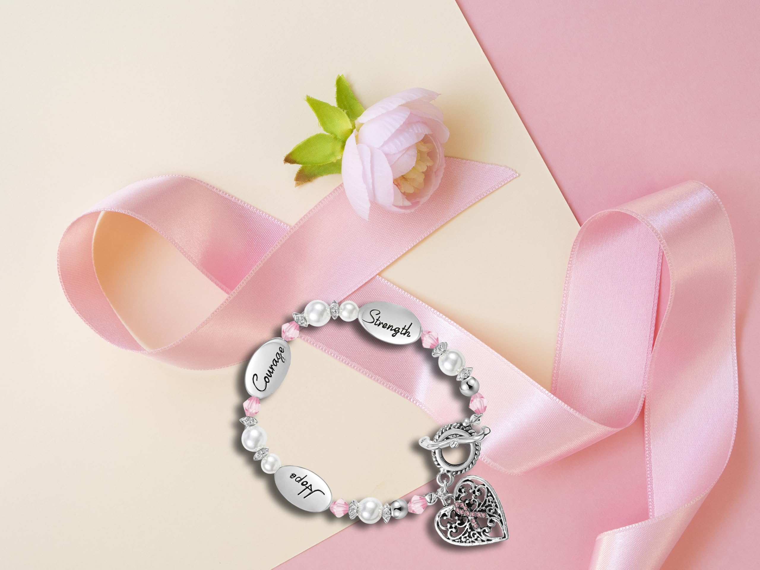 Fundraising For A Cause Pink Ribbon Breast Cancer “Hope, Strength Bracelet (1 Bracelet)