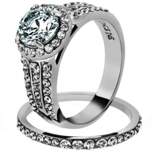 marimor jewelry 2.45 carat halo round cut zirconia stainless steel wedding ring set women's size 8