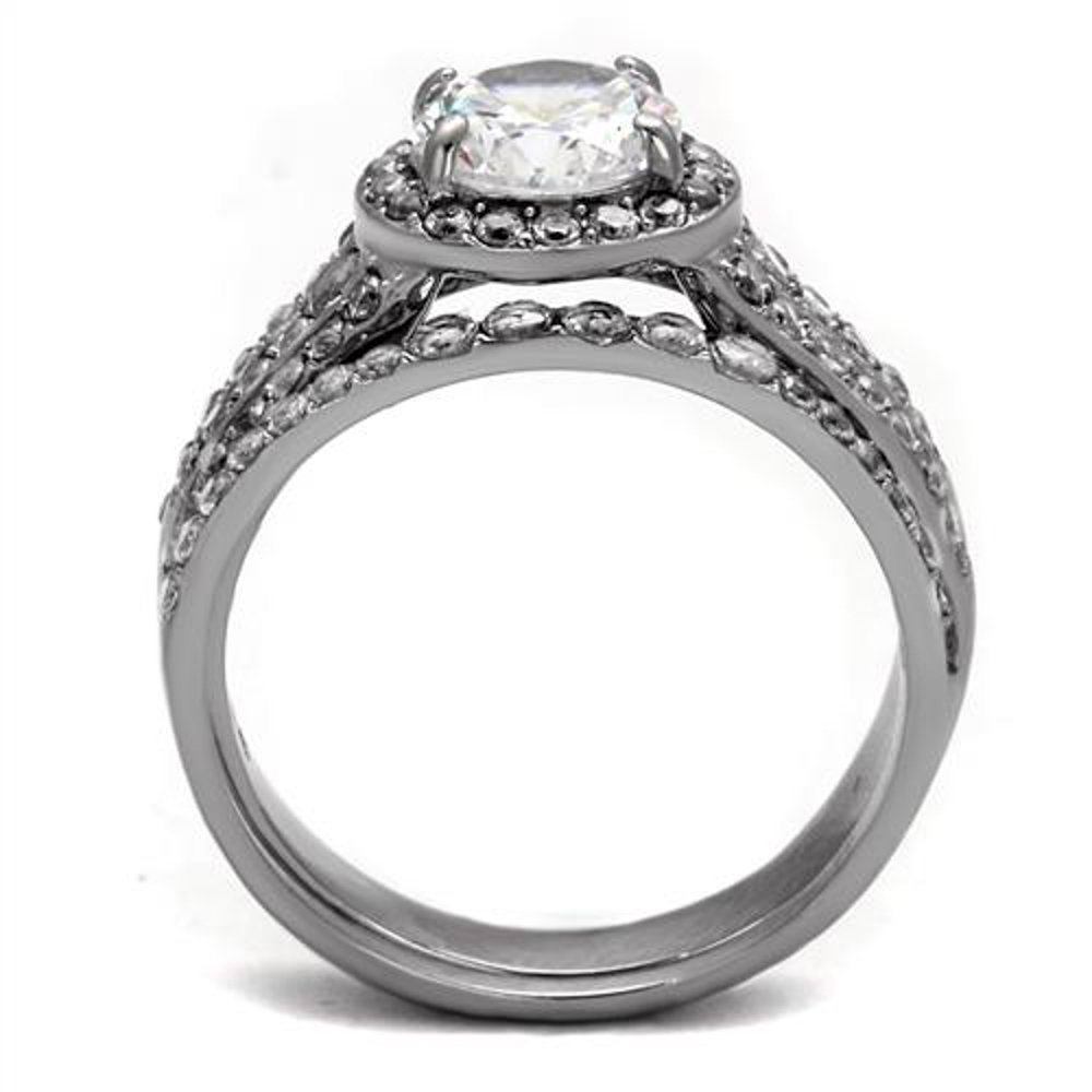 Marimor Jewelry 2.45 Carat Halo Round Cut Zirconia Stainless Steel Wedding Ring Set Women's Size 8