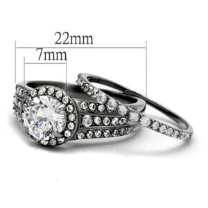 Marimor Jewelry 2.45 Carat Halo Round Cut Zirconia Stainless Steel Wedding Ring Set Women's Size 8