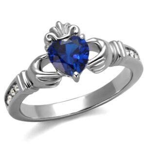 marimor jewelry heart shape london blue cubic zirconia stainless steel irish claddagh ring women's size 7