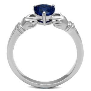 Marimor Jewelry Heart Shape London Blue Cubic Zirconia Stainless Steel Irish Claddagh Ring Women's Size 7