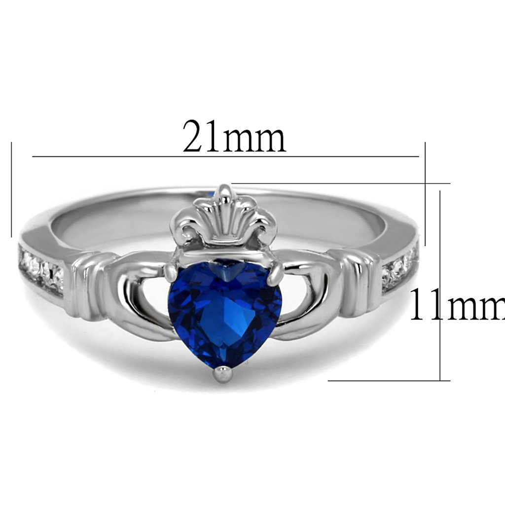 Marimor Jewelry Heart Shape London Blue Cubic Zirconia Stainless Steel Irish Claddagh Ring Women's Size 7